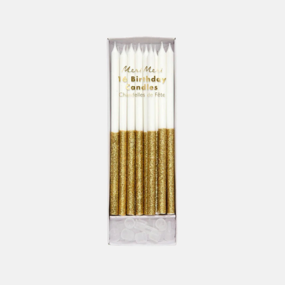 Meri Meri | Gold Glitter Dipped Candles | Bellatino's Kitchen